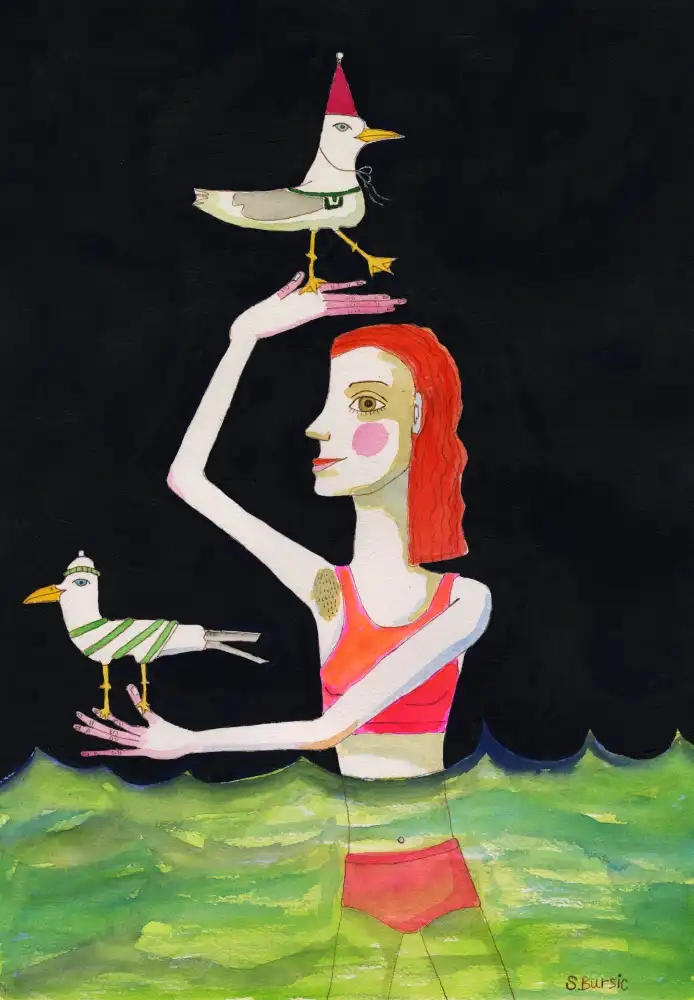 Sharyn Bursic: Swimming Lady with birds | Animals | Contemporary art ...