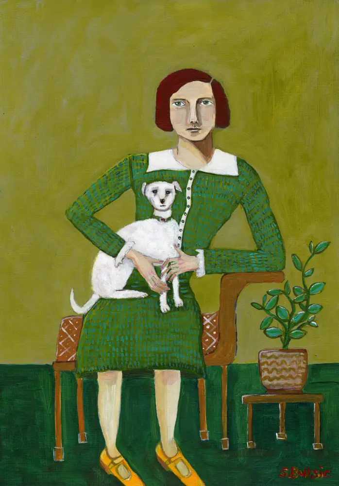 Sharyn Bursic: Vintage Lady with her white dog | Flowers | Contemporary ...
