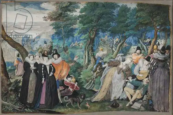 Isaac Oliver: A party in the Open Air. Allegory on Conjugal Love, c ...